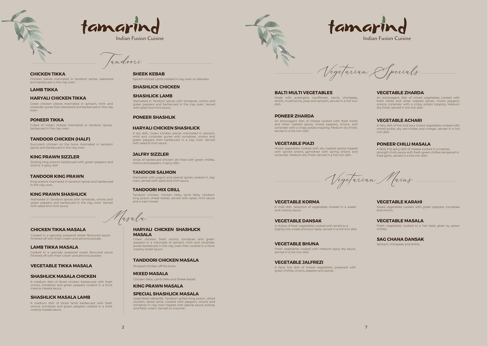 Dining In Menu - Tamarind Potters Bar