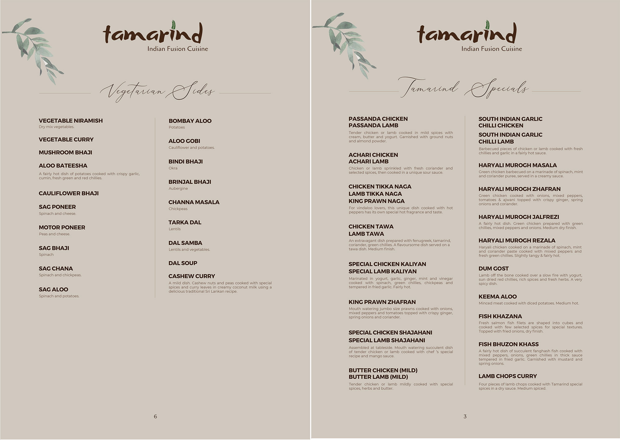 Dining In Menu - Tamarind Potters Bar