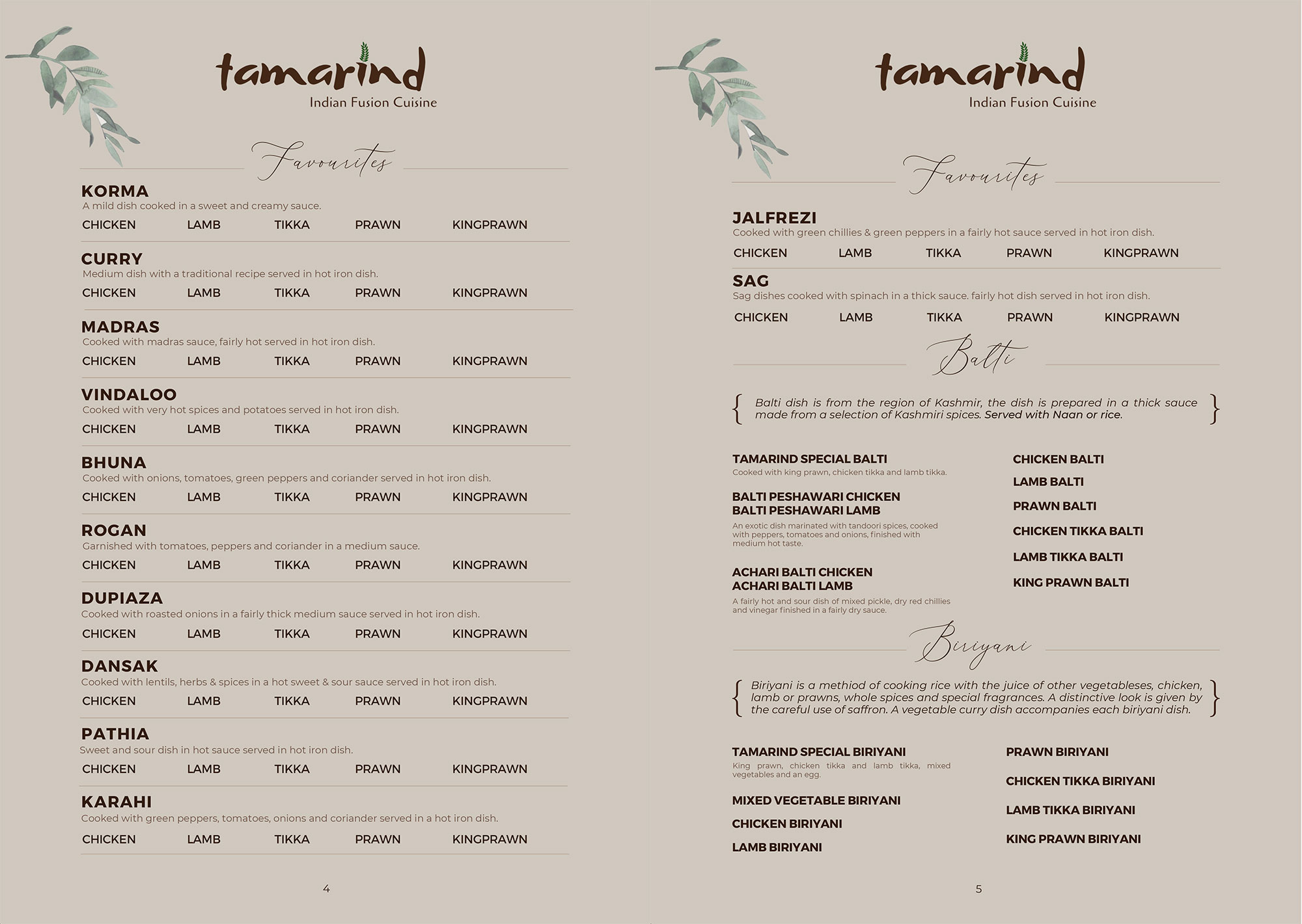 Dining In Menu - Tamarind Potters Bar